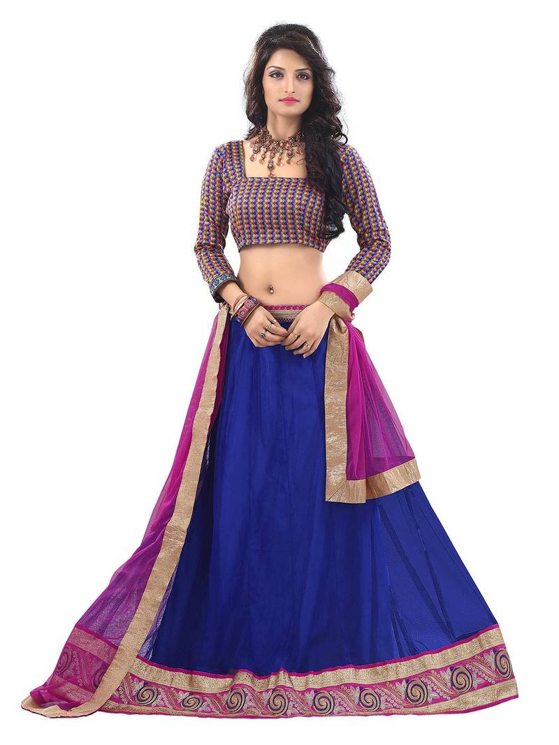 Buy Blue georgette plain unstitched ghagra choli Online