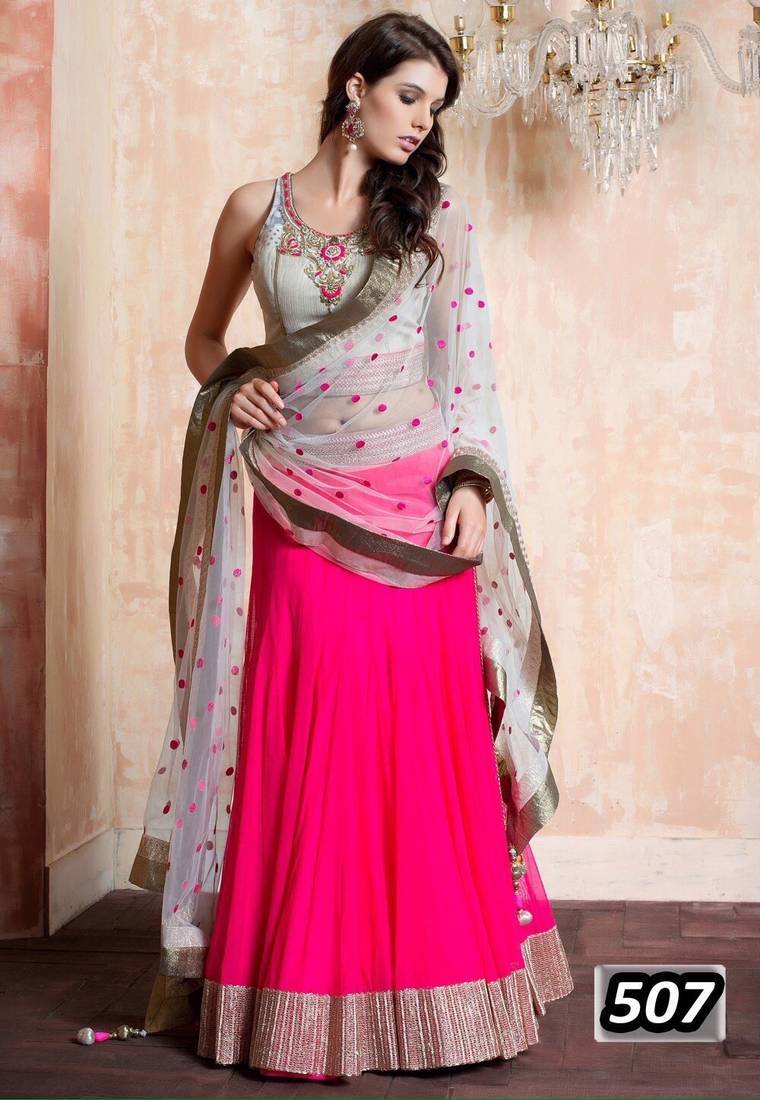 Buy Pink embroidered Georgette unstitched ghagra-choli Online