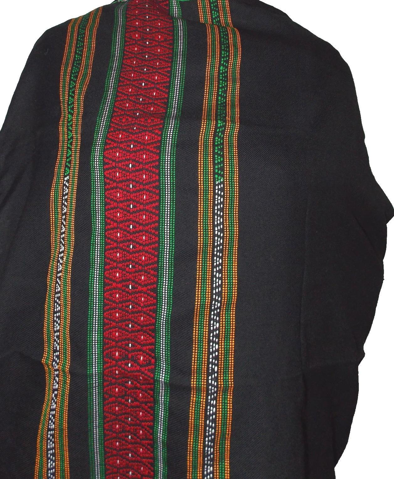 Buy Hand-Woven Kuki Shawl from Nagaland-Black, with Red, Green, white ...
